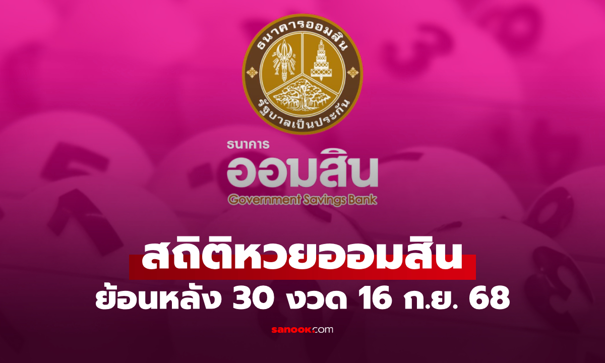 สถิติหวยออมสิน 16 กันยายน 2568 ผลสลากออมสิน 16/9/68